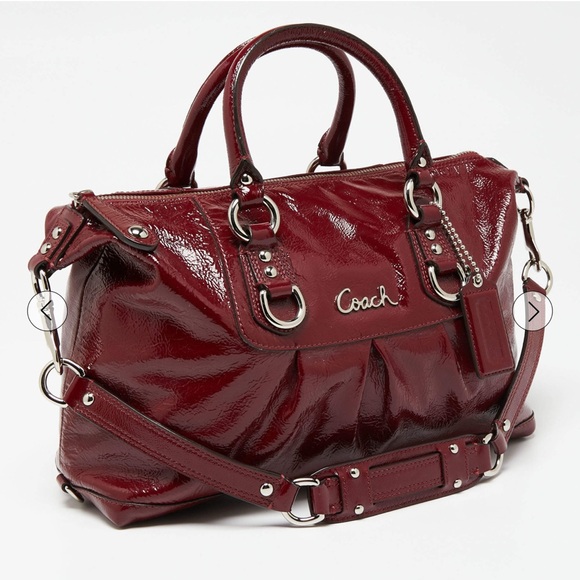 Coach | Bags | Coach Red Leather Satchel With Glossy Finish And Chain ...